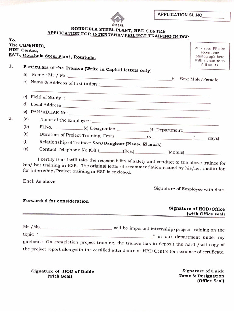 INTERNSHIP FORM | PDF