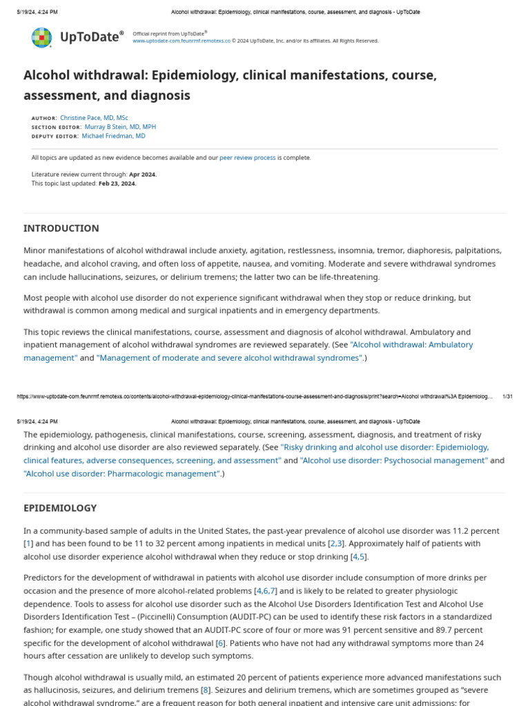 Alcohol withdrawal_ Epidemiology, clinical manifestations, course ...
