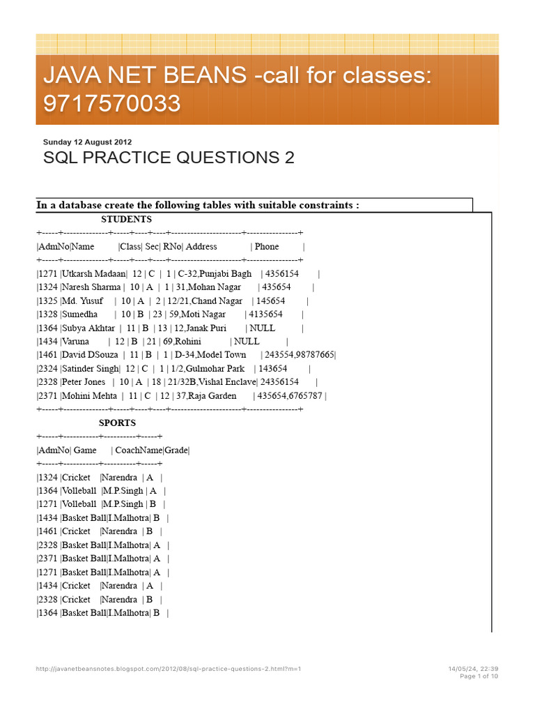 SQL Practice for Students | PDF | Data Model | Computing