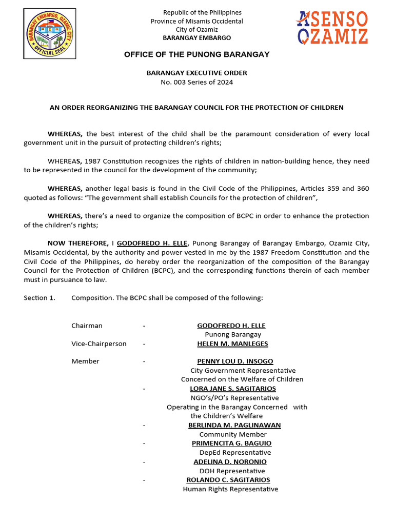 3.BCPC-Executive-Order No. 3 S. 2024 | PDF | Children's Rights | Social ...