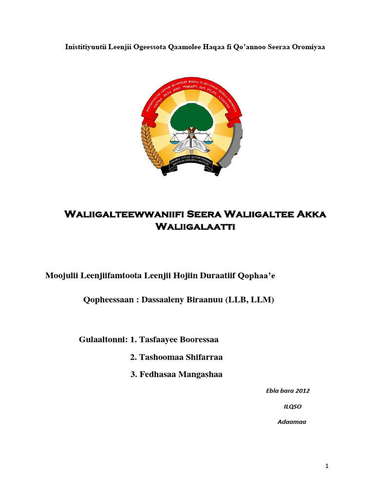 Waliigalteewwan Seera Waliigaltee Akka Waliigalaatti | PDF