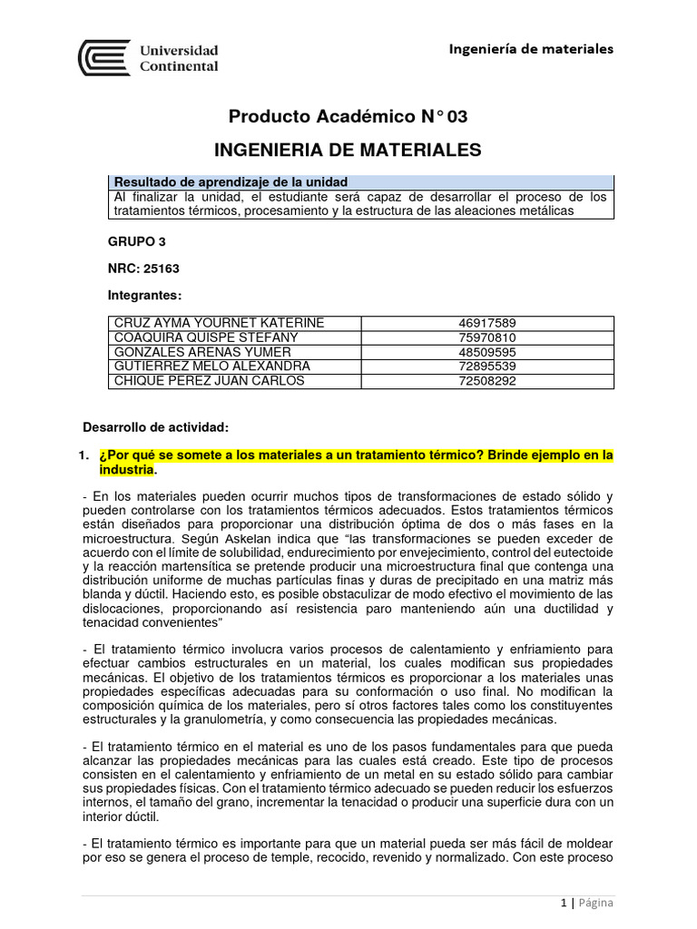 Pa3 - Ing de Materiales | PDF | Tratamiento a base de calor | Acero