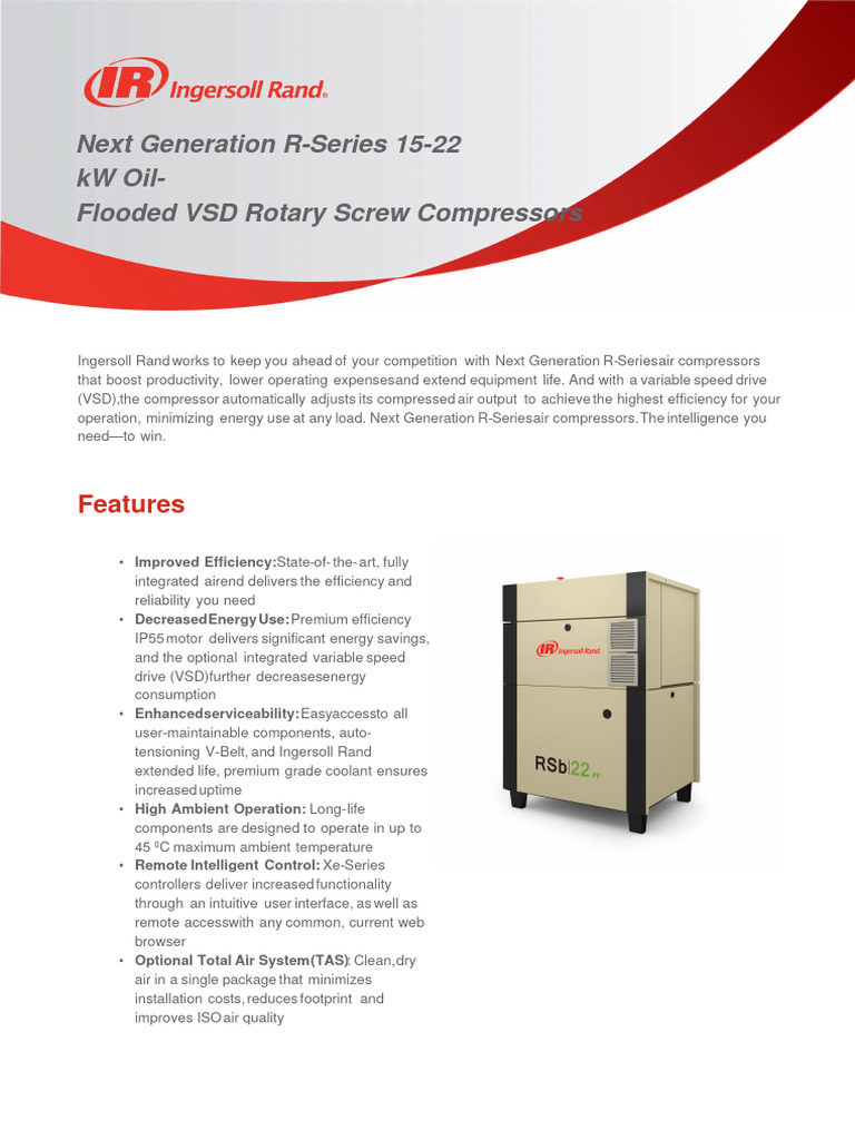 Next Generation R Series 15 22 KW Oil Flooded VSD Rotary Screw Compressors - BR Class - T Last ...