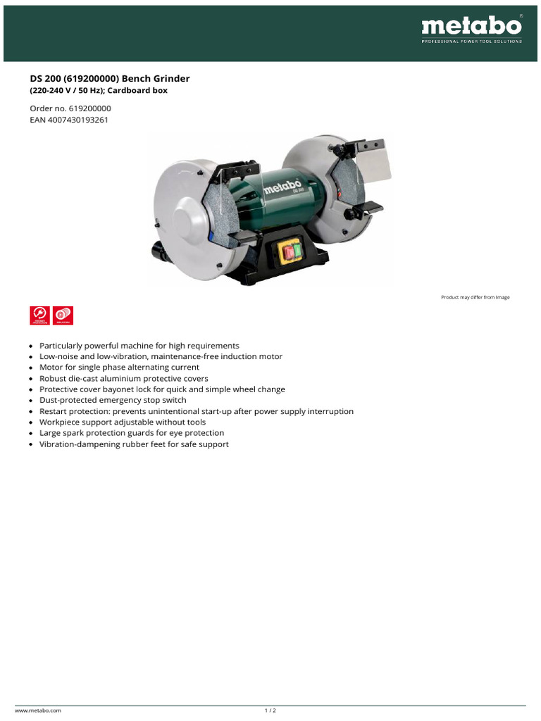 Metabo DS 200 Bench Grinder Overview | PDF