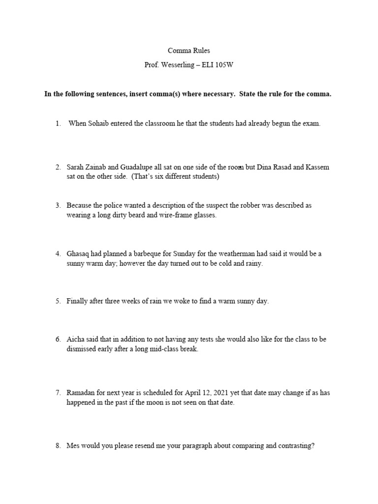 What Are The Comma Rules | PDF