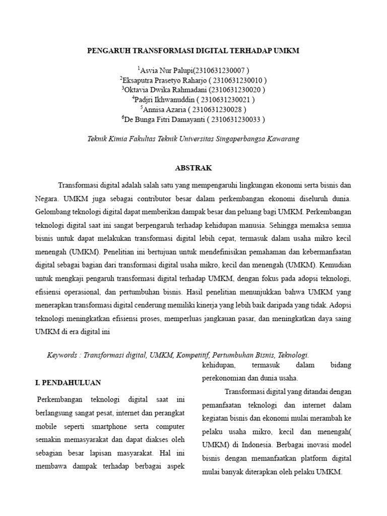 Pengaruh Transformasi Digital terhadap Usaha Mikro, Kecil, dan Menengah (UMKM) | PDF