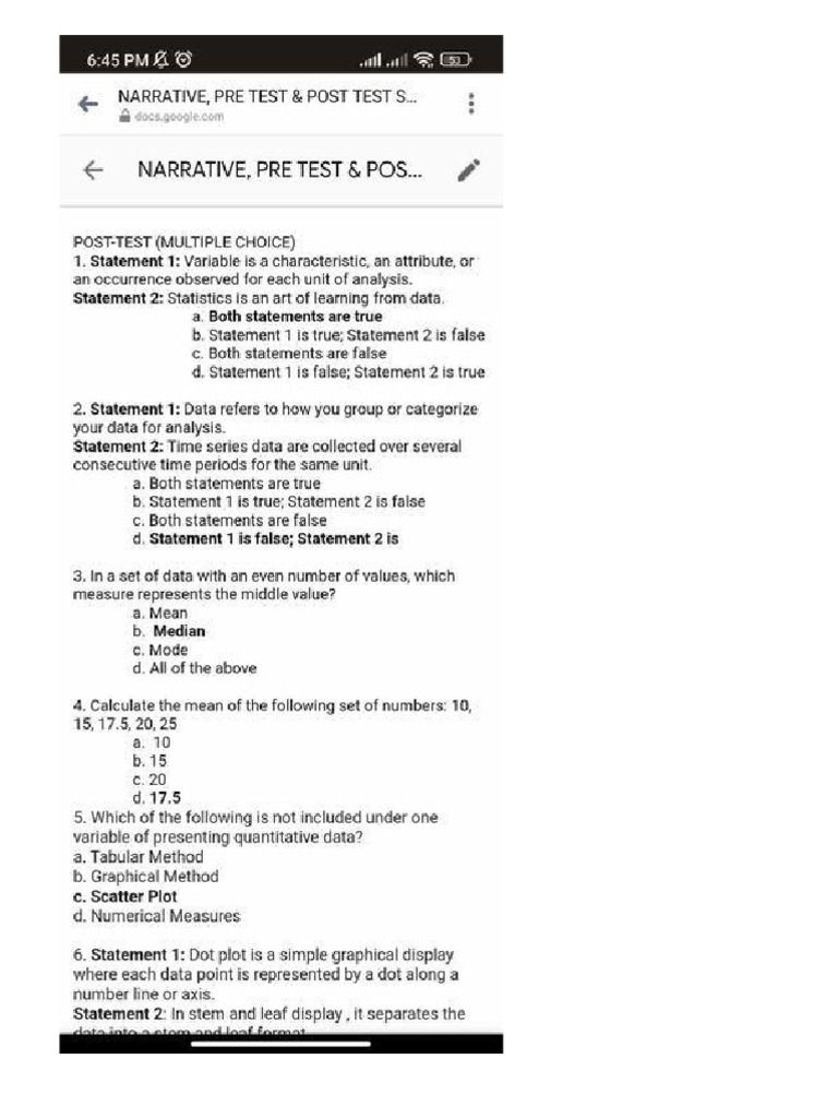 Stats Group 1 - Post Test | PDF