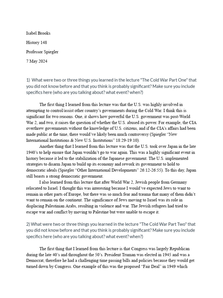 Hist 148 - Cold War Short Response | PDF | Mc Carthyism | Cold War