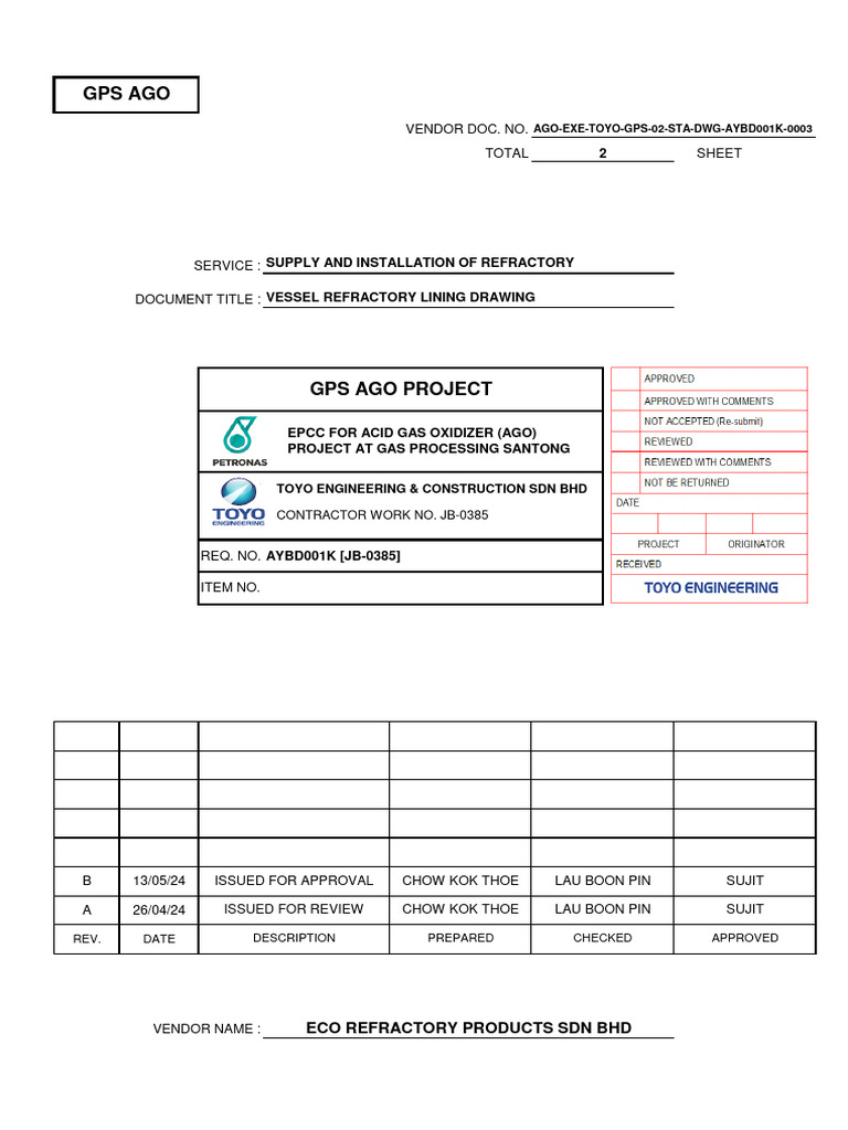 Vessel Refractory Lining Drawing for AGO | PDF | Technology & Engineering