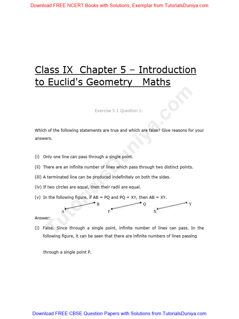 NCERT Solutions For Class 9 Maths Chapter 5 | PDF | Axiom | Circle