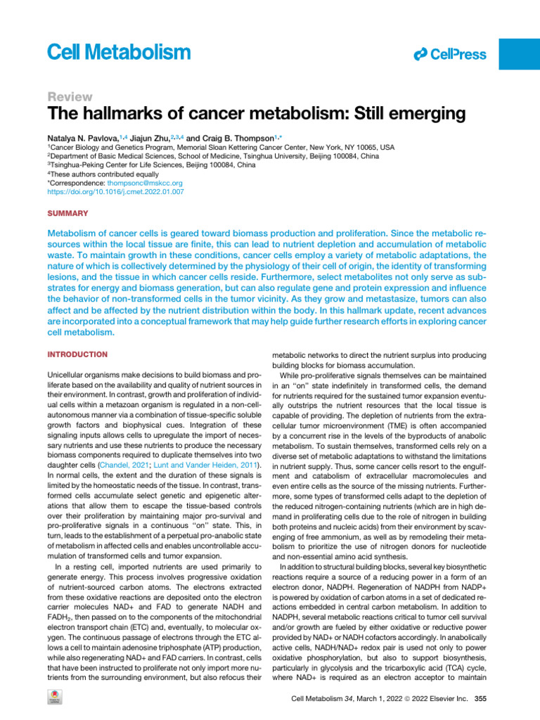 Hallmark of Cancer Metabolism | PDF | Nicotinamide Adenine Dinucleotide ...