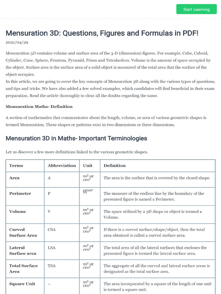 Maths Mensuration 3d B4849e94 | PDF