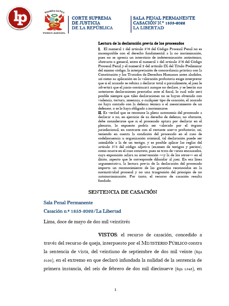 EL SILENCIOCasacion-1853-2022-La-Libertad-LPDerecho | PDF | Derecho Constitucional | Caso de ley
