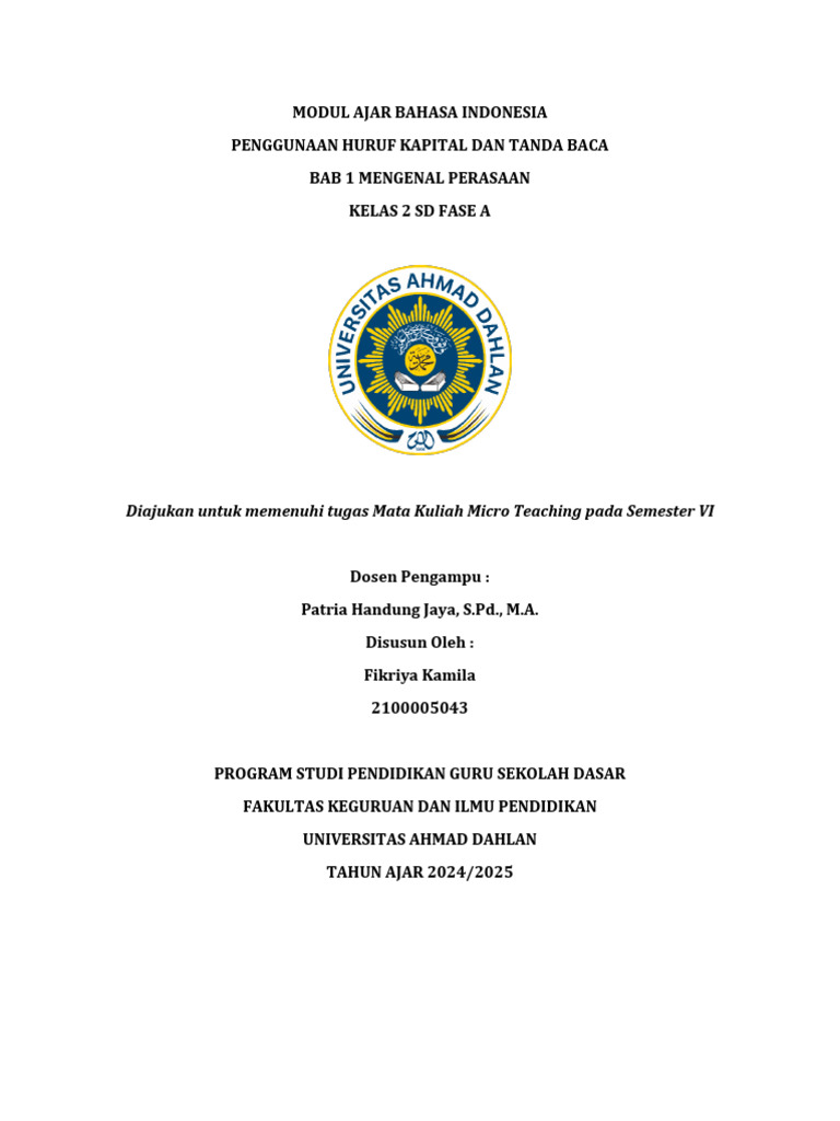 Modul Ajar Bahasa Indonesia Kelas 2 Bab 1 Huruf Kapital dan Tanda Baca ...