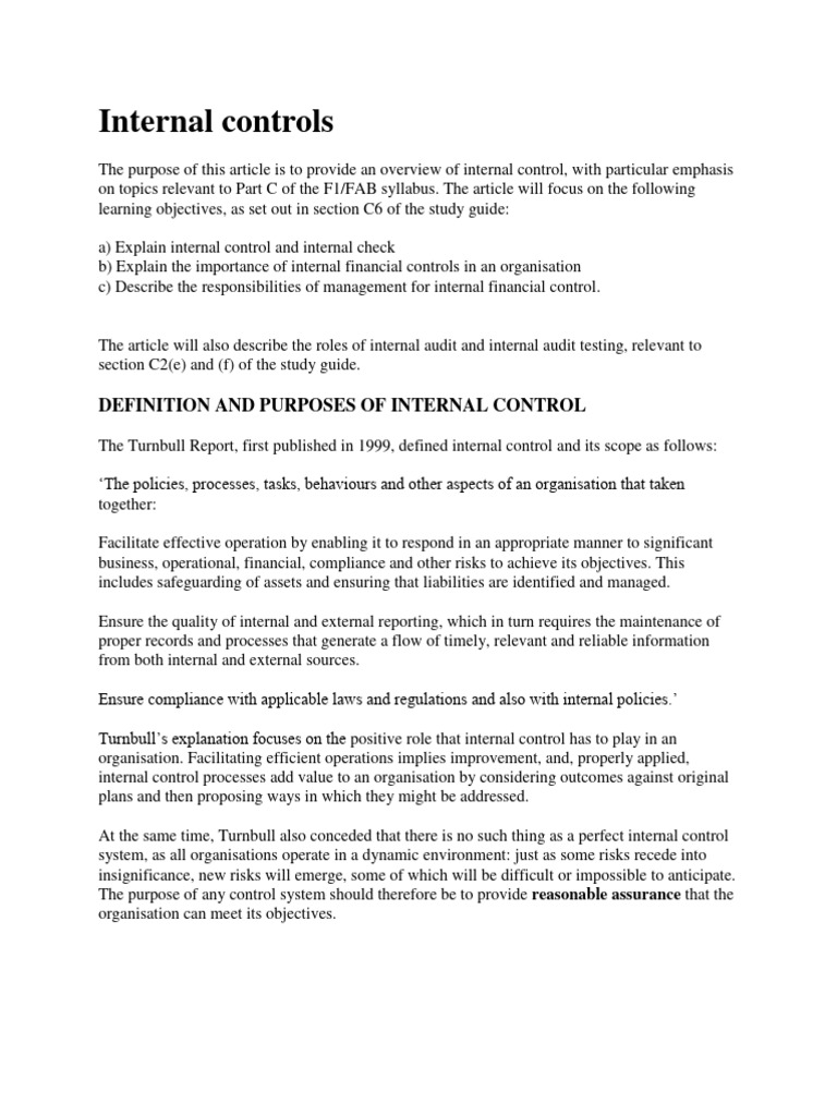 Internal Controls | PDF | Internal Control | Audit
