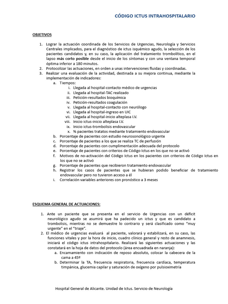 Protocolo Ictus Intrahospitalario Alicante | PDF | Infarto de miocardio ...