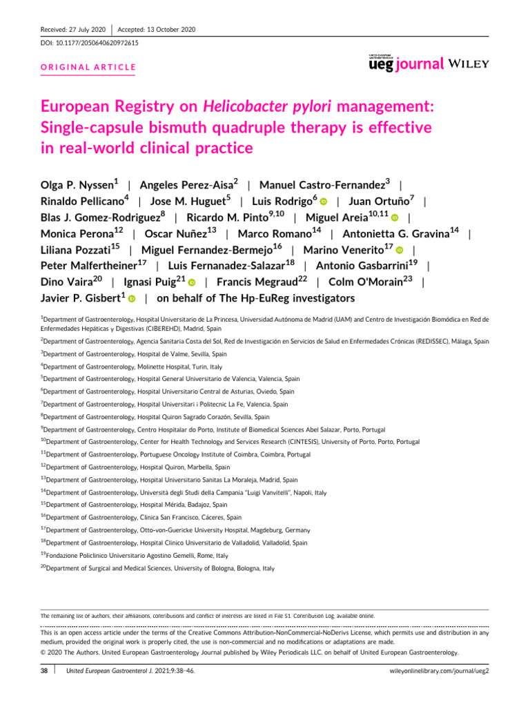 European Registry On Helicobacter Pylori Management: Single Capsule ...