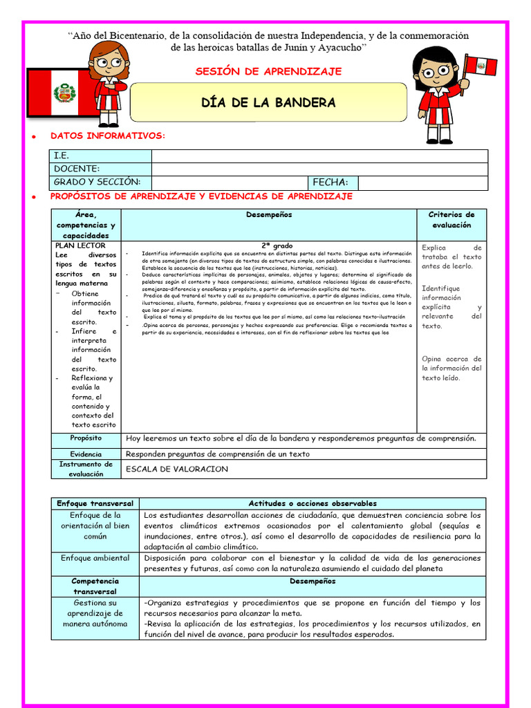 2° S4 Sesion D4 Plan Lector Dia de La Bandera | PDF | Aprendizaje ...