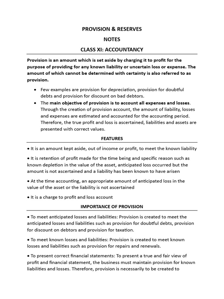 Provision & Reserves | PDF | Dividend | Income Statement