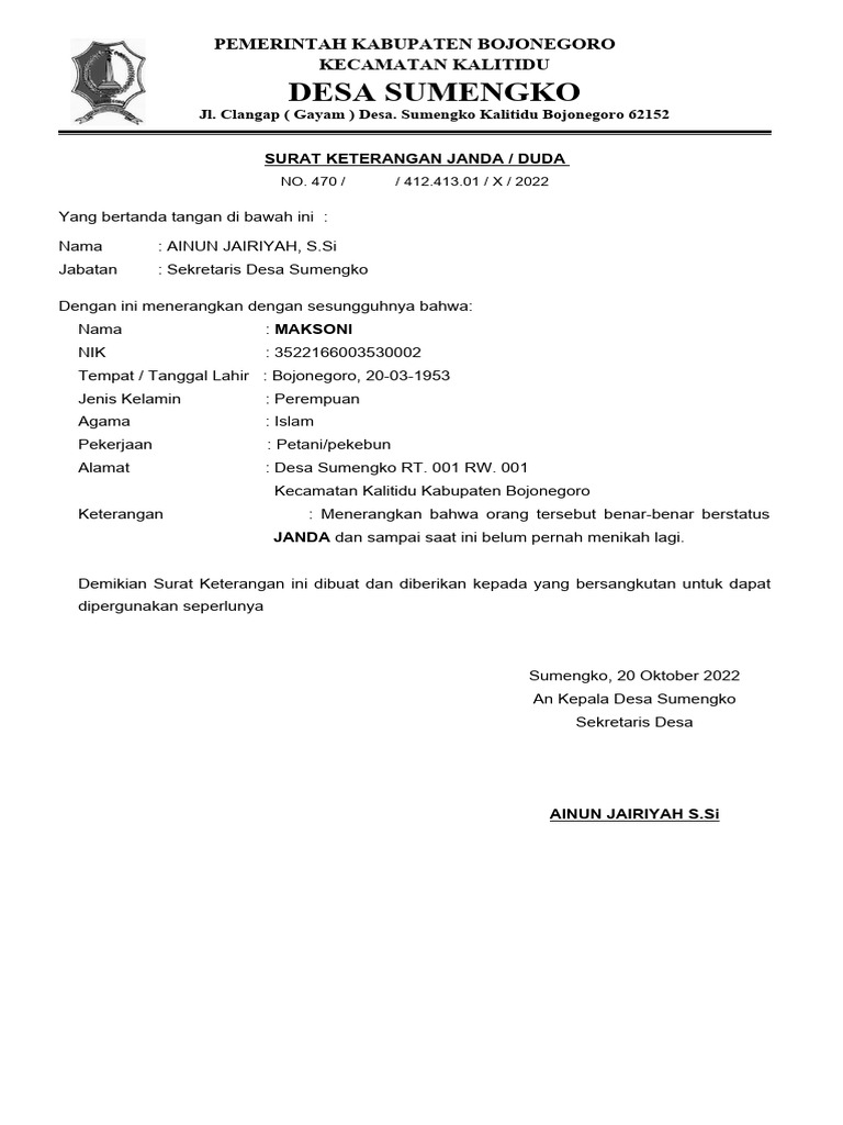 Surat Keterangan Janda Duda | PDF