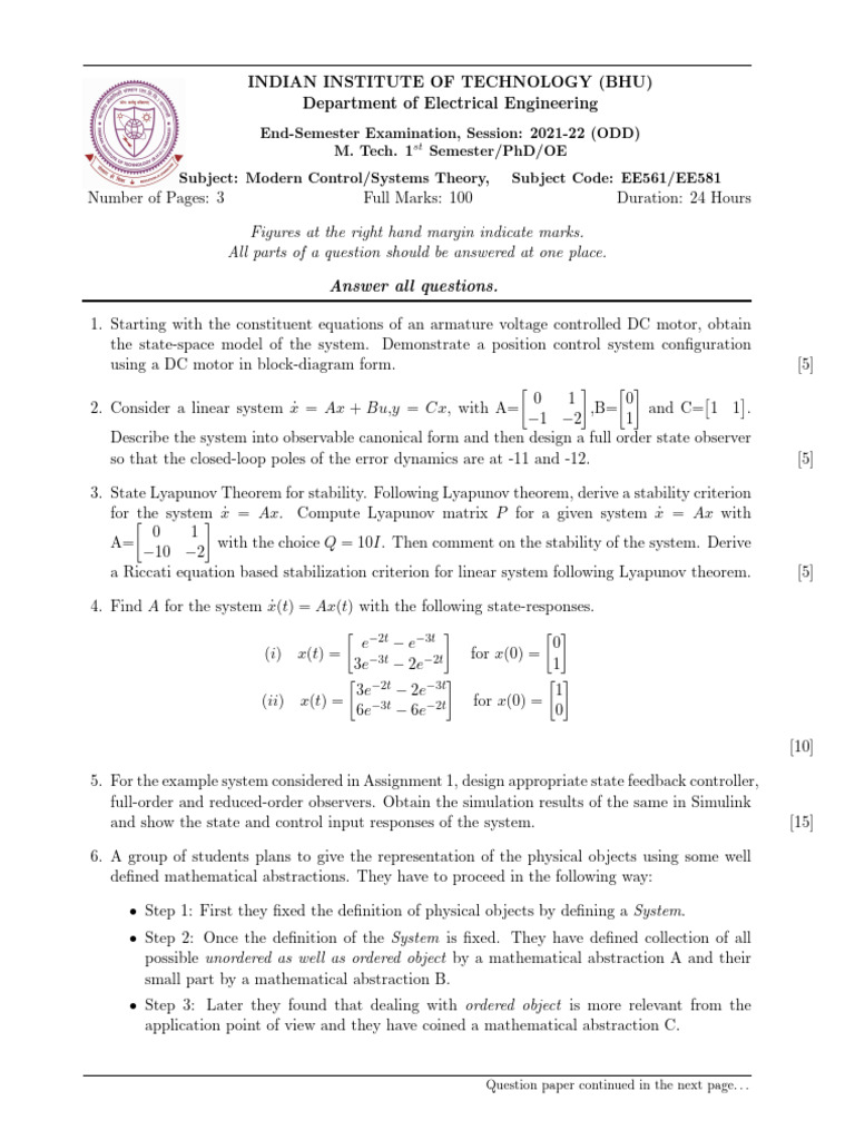 EE561 Modern Control Theory | PDF | Vector Space | Mathematics