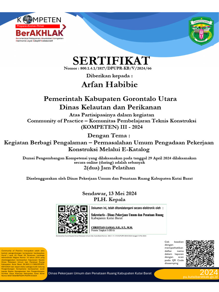 Sertifikat CoP4 - 66 Sign | PDF