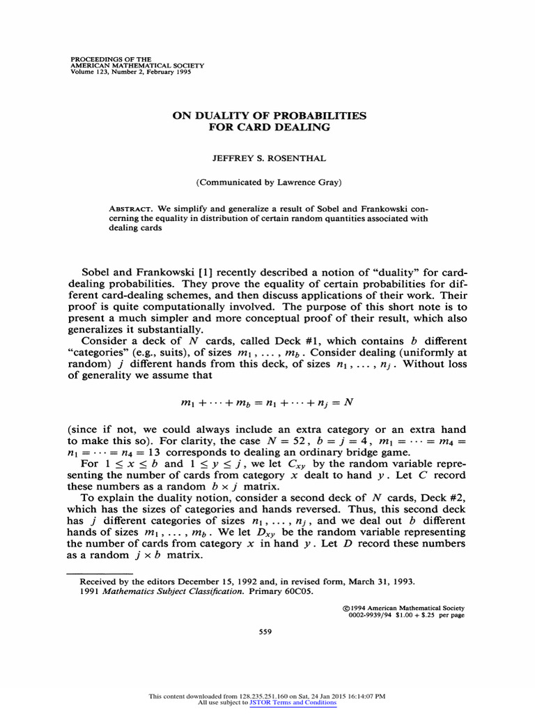Card Dealing Probability Duality | PDF | Playing Cards | Probability