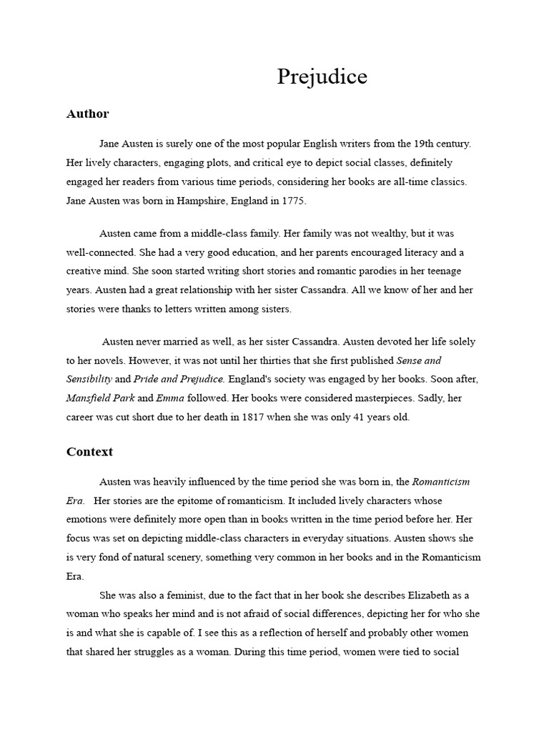 Jane Austen's Pride and Prejudice Analysis | PDF | Pride And Prejudice ...