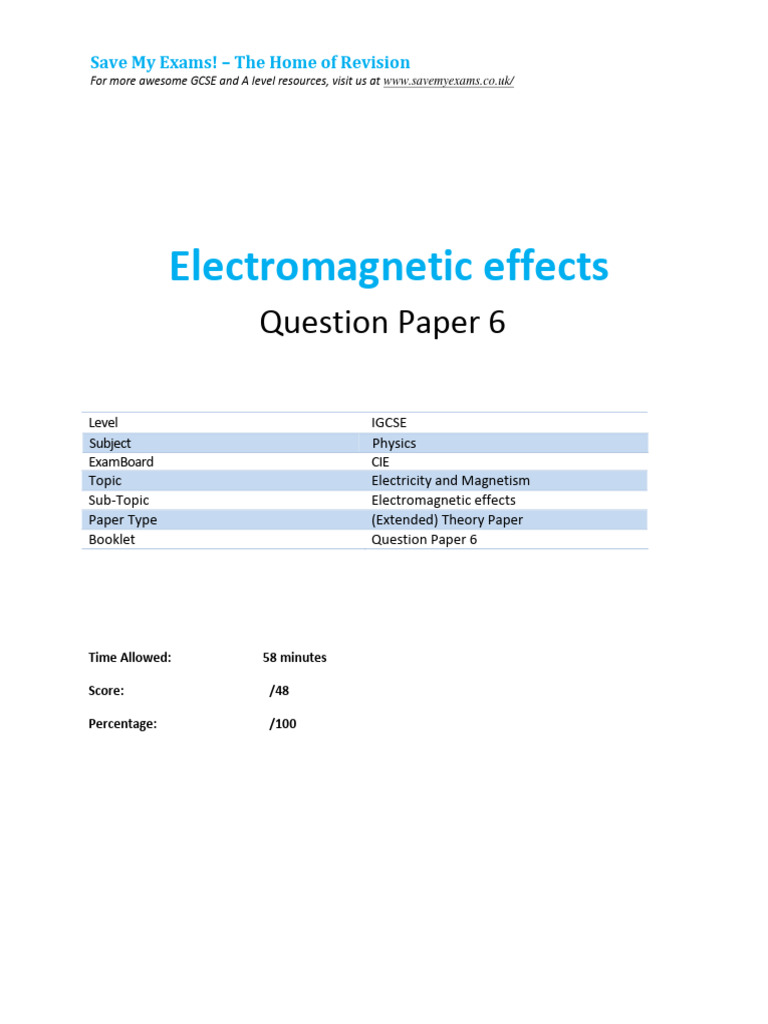 IGCSE Physics Electromagnetic Effects | PDF | Transformer | Inductor