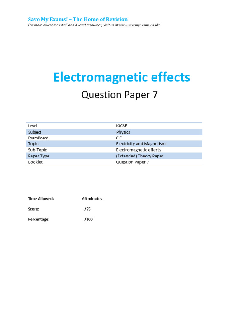 46 7 Electromagnetic Effects Cie Igcse Physics Ext Theory Qp Combi Pdf Inductor Transformer