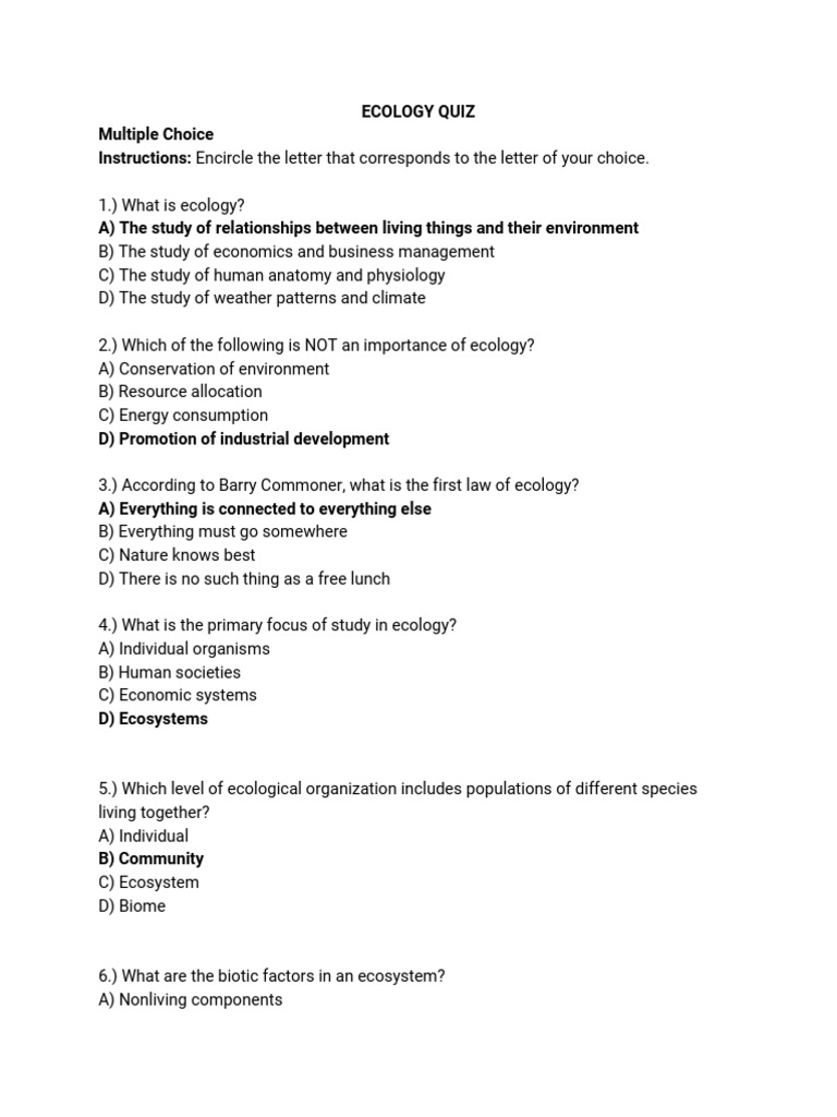 Ecology Quiz: Key Concepts and Terms | PDF | Ecology | Ecosystem