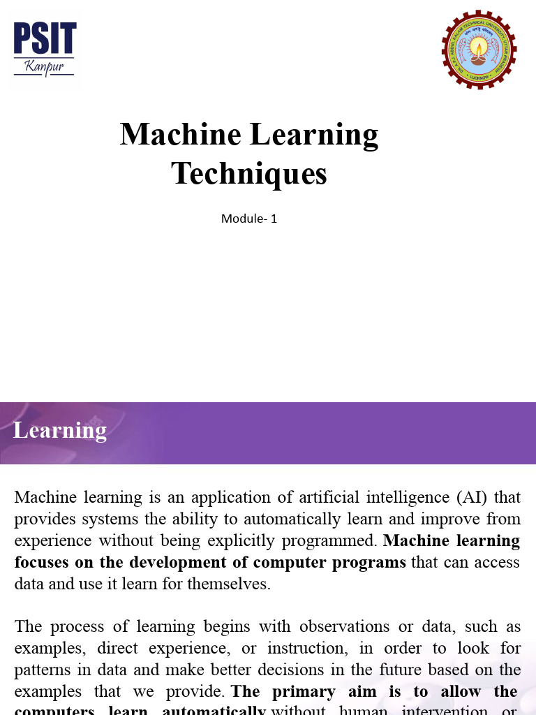 UNIT 1 Machine Learning MTech | PDF | Cluster Analysis | Machine Learning