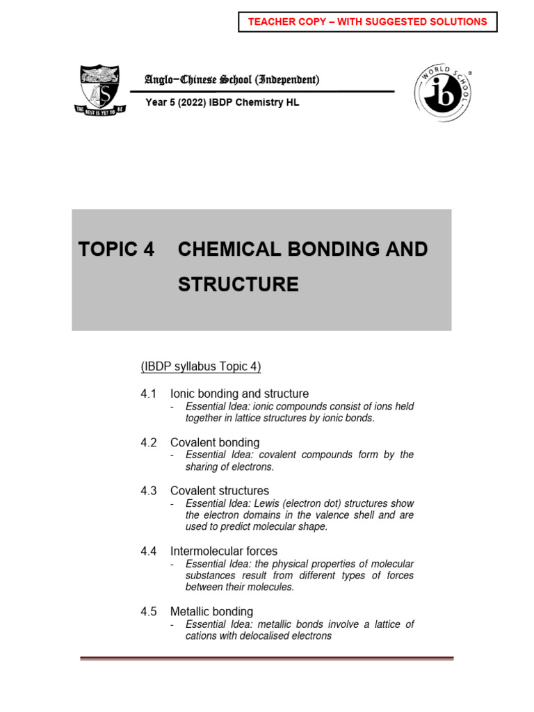 IBDP Chemistry HL: Chemical Bonding Guide | PDF | Ionic Bonding ...