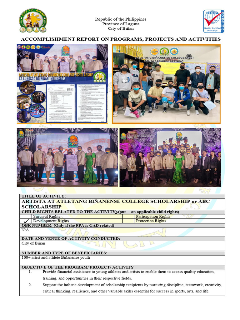 Biñan ABC Scholarship Program Report | PDF