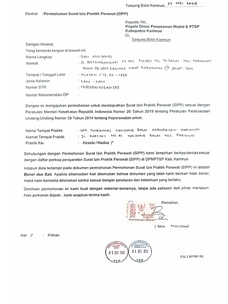 Permohonan SIPP Badi | PDF