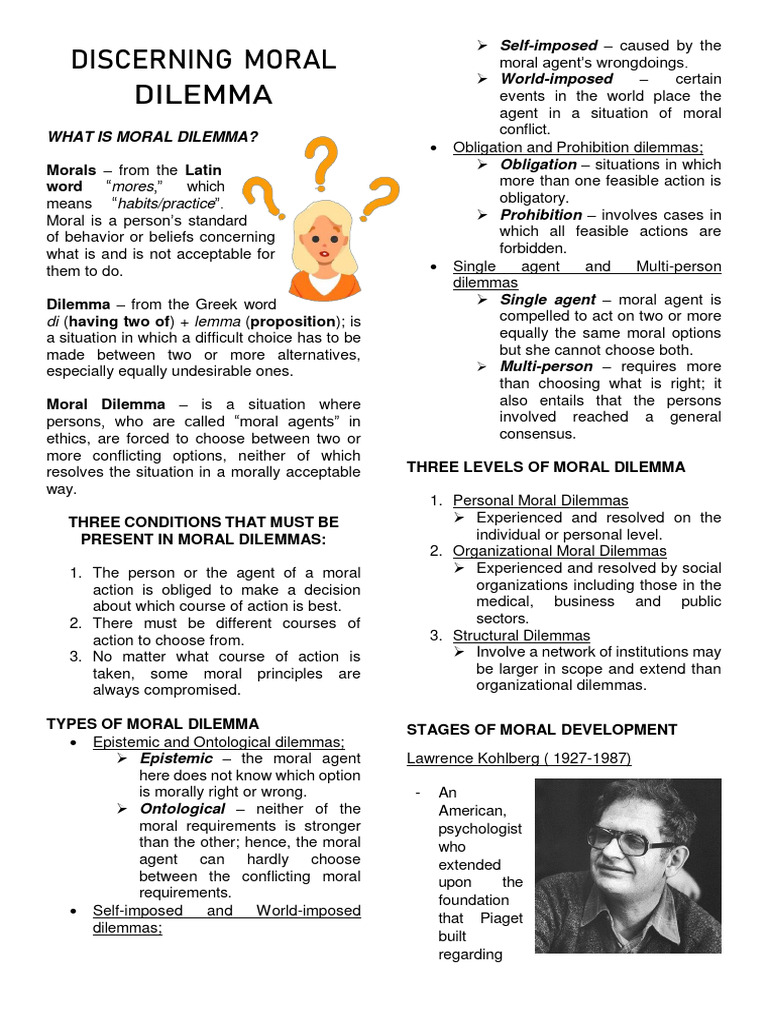 Moral Dilemma and Stages of Moral Development | PDF | Psychological ...
