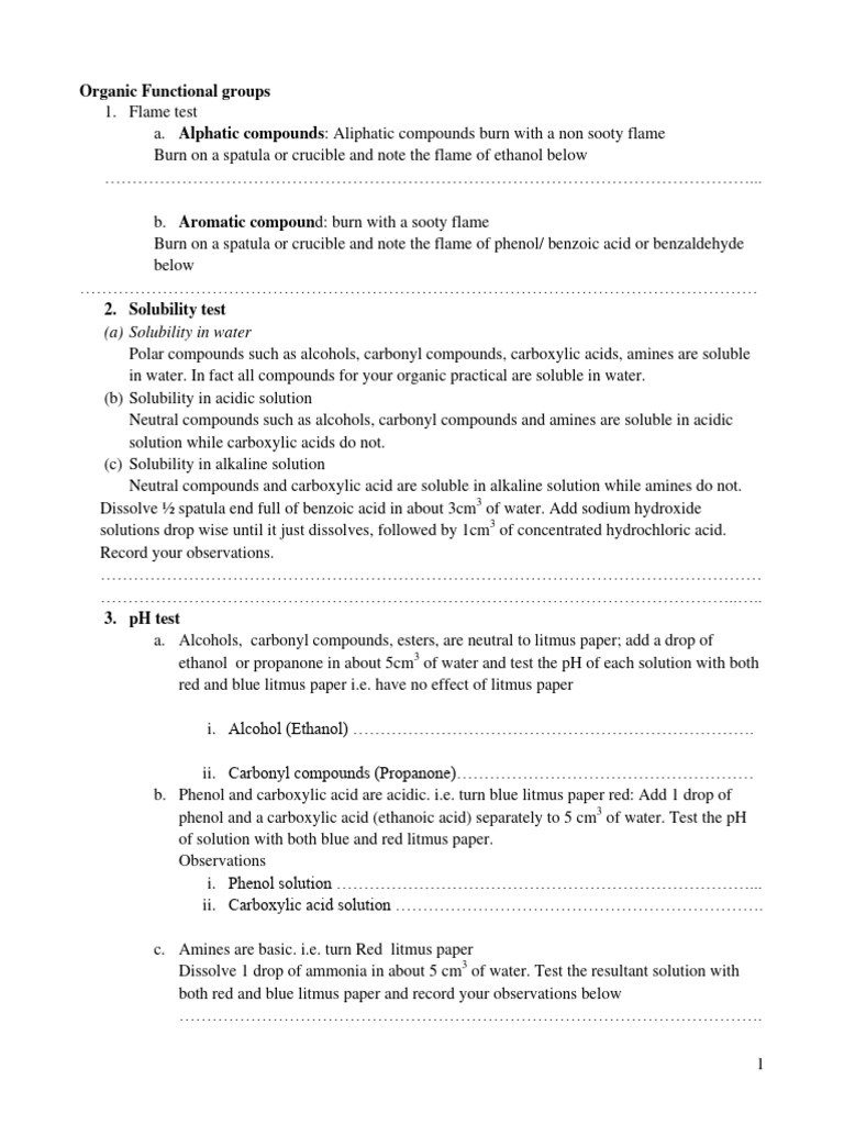 Functional Group Tests in Organic Chemistry | PDF | Aldehyde | Acid