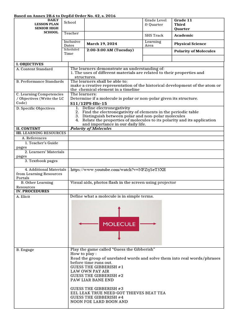COT 3 Physical Science Polarity of Molecules | PDF | Chemical Polarity ...