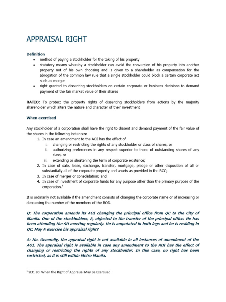Corpo - Appraisal Right Non Stock Corporations | PDF | Stocks ...