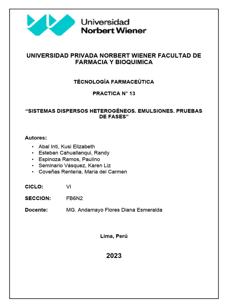 Tecnologia Farmaceutica Pract. # 13 | PDF | Emulsión | Medicamentos con receta