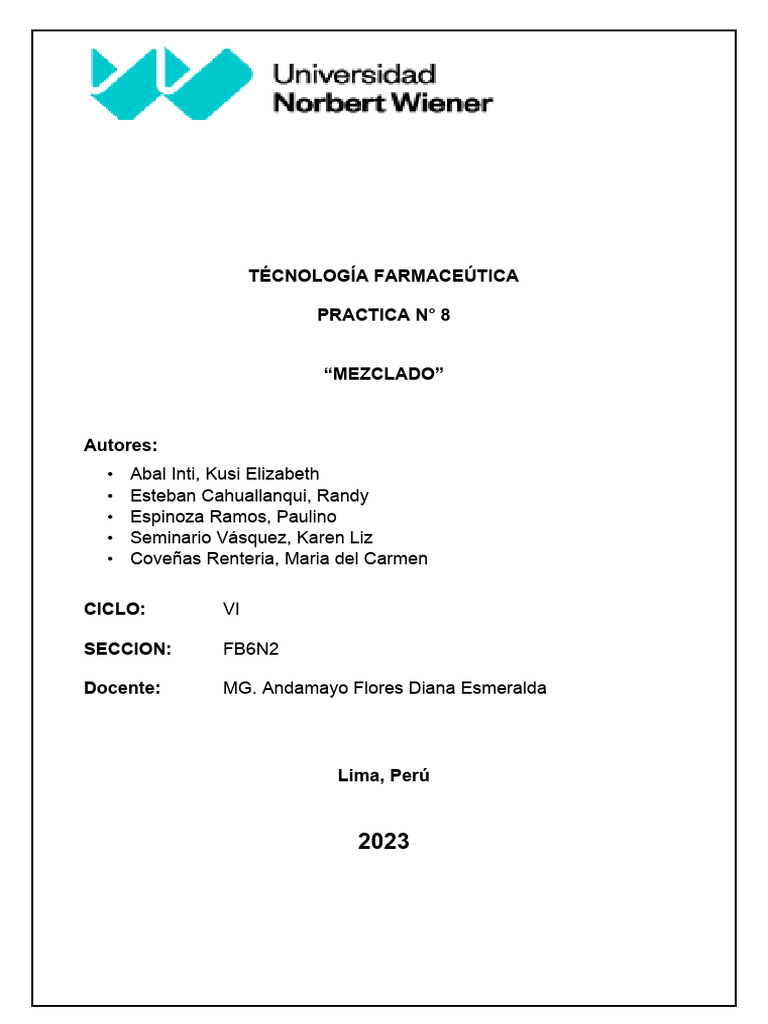 Tecnologia Farmaceutica Pract. # 8 | Descargar gratis PDF | Mezcla | Medicamentos con receta