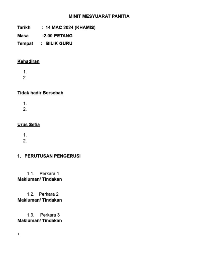 Format Minit Mesyuarat Latest | PDF