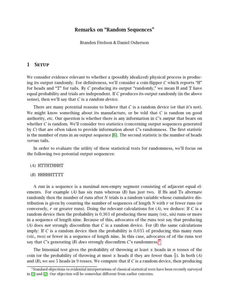 Remarks On Random Sequences | PDF | Randomness | Applied Mathematics