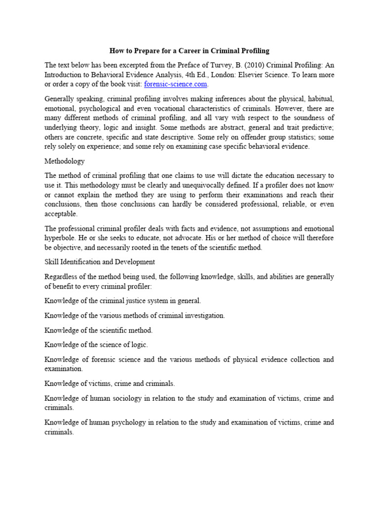 How To Prepare For A Career in Criminal Profiling | PDF | Offender ...