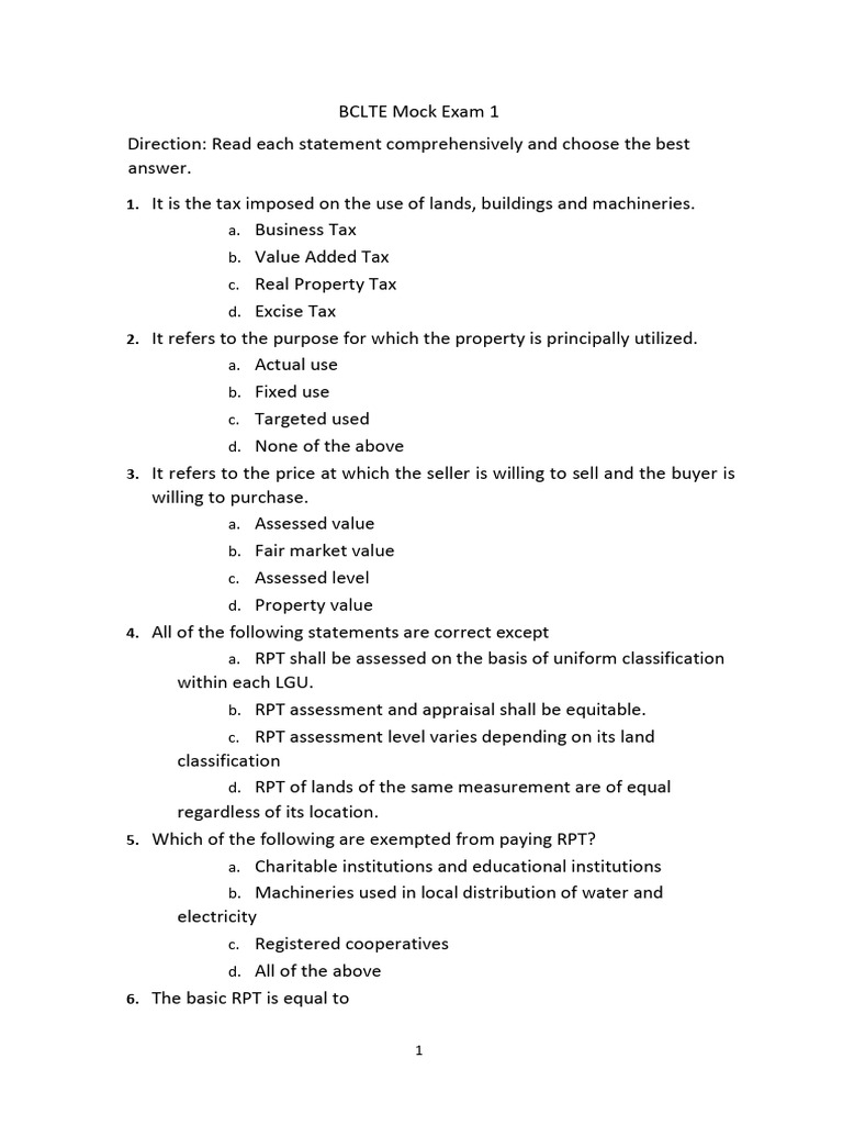 BCLTE Mock Exam Questions | PDF | Leadership | Debt