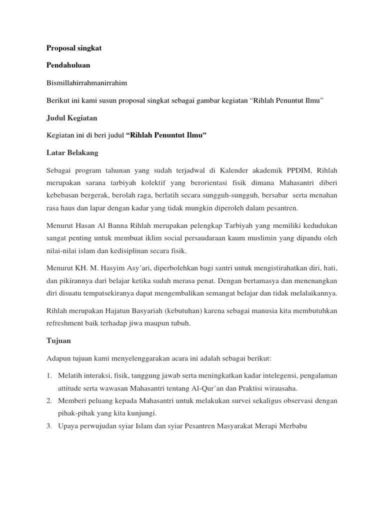 Proposal Singkat Rihlah Penuntut Ilmu | PDF