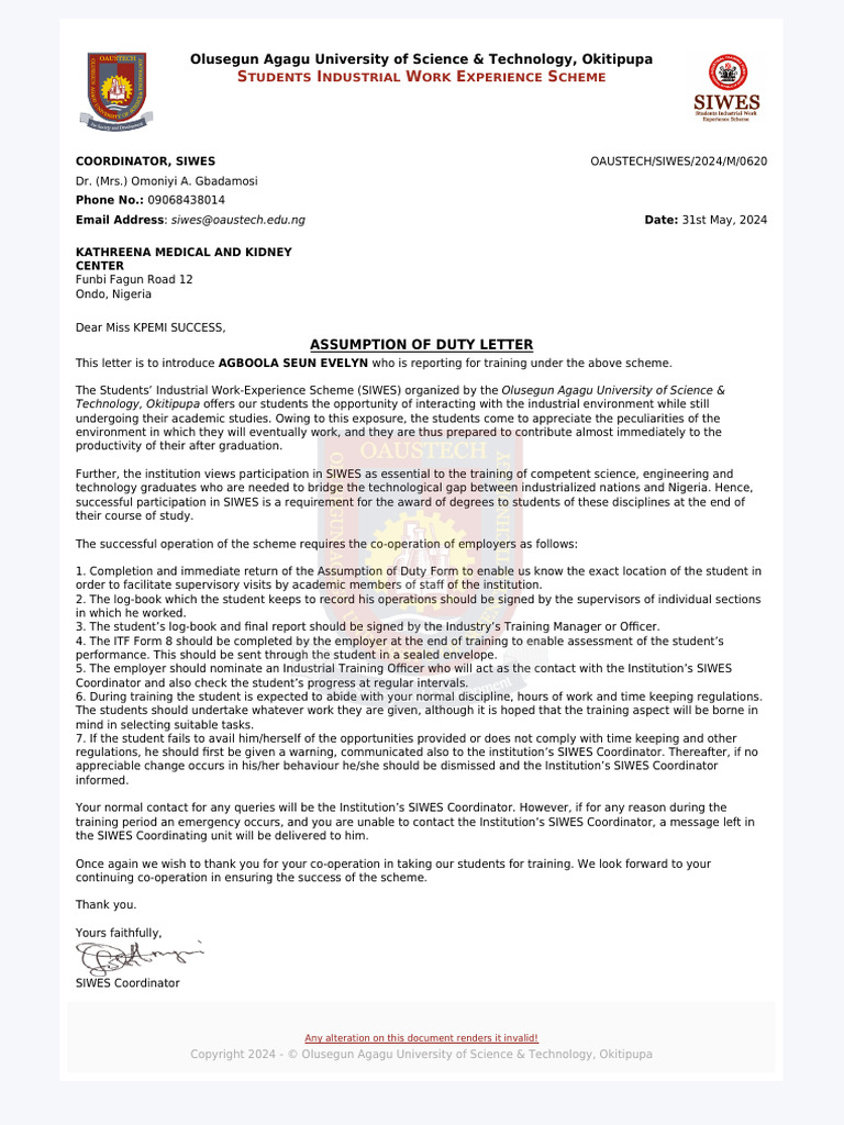 MCB-20-017_2023-2024_300 SIWES Assumption of Duty Letter for MCB_20_017 ...