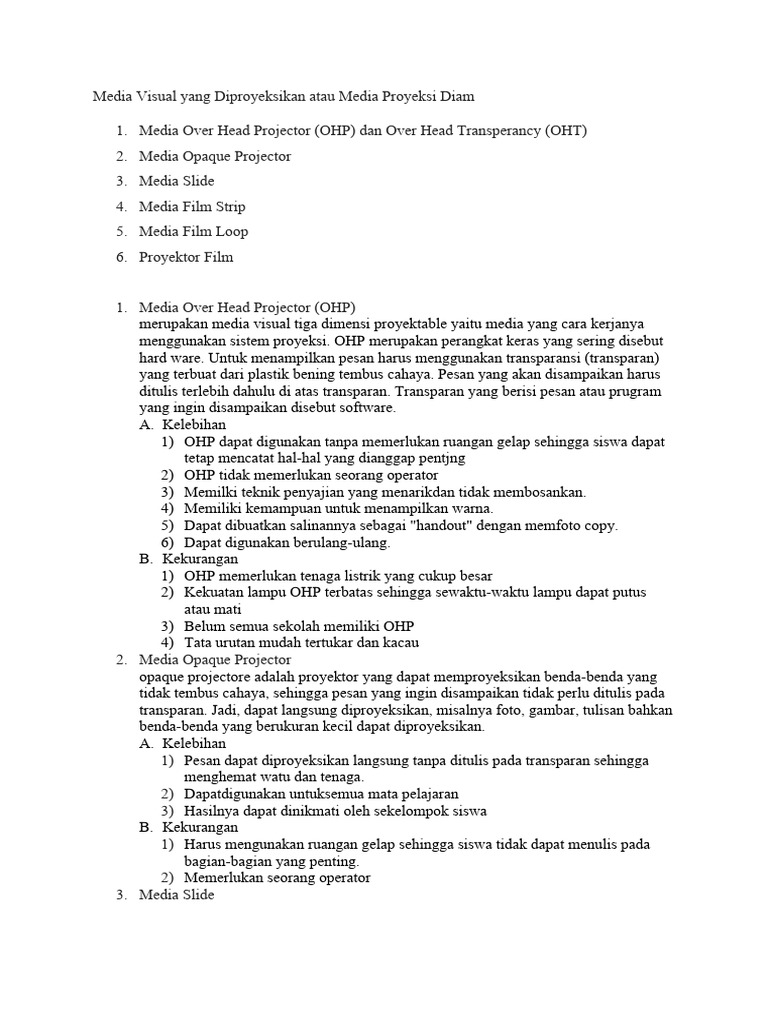Media Visual Yang Diproyeksikan Atau Media Proyeksi Diam | PDF