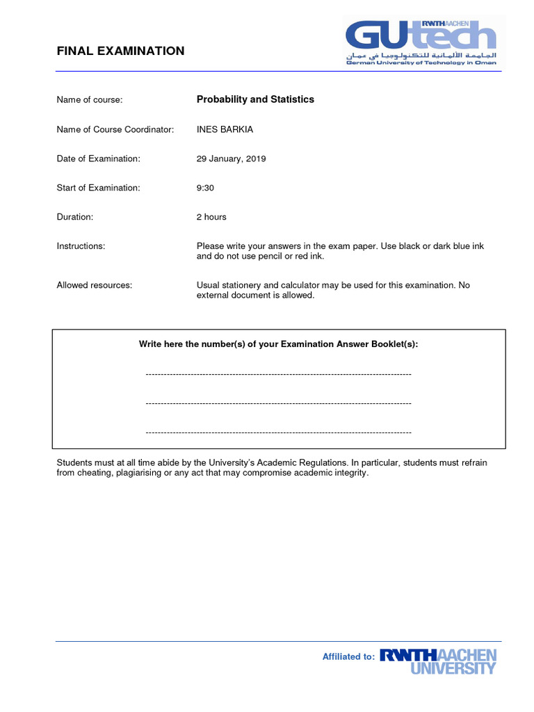 Probability and Statistics Final Exam | PDF | Statistical Significance ...