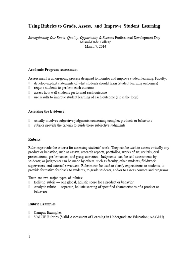 4.1 Rubric Workshop Handout-Mary Allen | PDF | Rubric (Academic ...